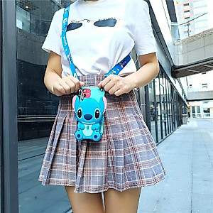 Maoerdo Case Compatible with iPhone 13 Pro Max Cute 3D Cartoon Purse Wallet with Lanyard Wrist Strap Silicone Cover Camera Lens Protector for iPhone 13 Pro Max 6.7-inch 2021 Alien Dog Blue