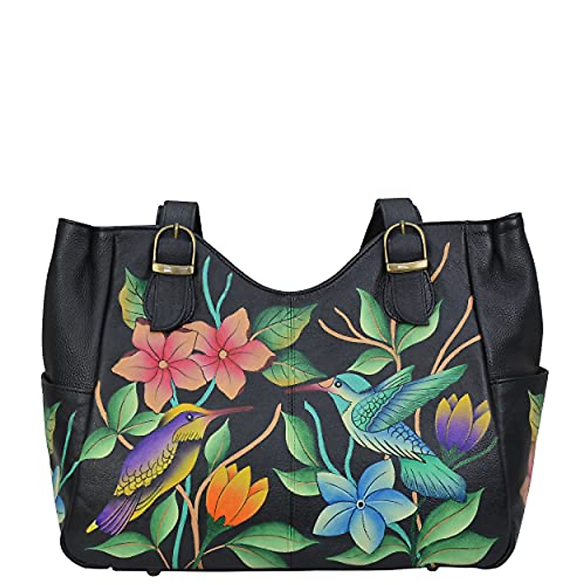 Anna by Anuschka womens Anna Anuschka Women s Genuine Leather Shoulder Bag, Paradise Black, One Size US