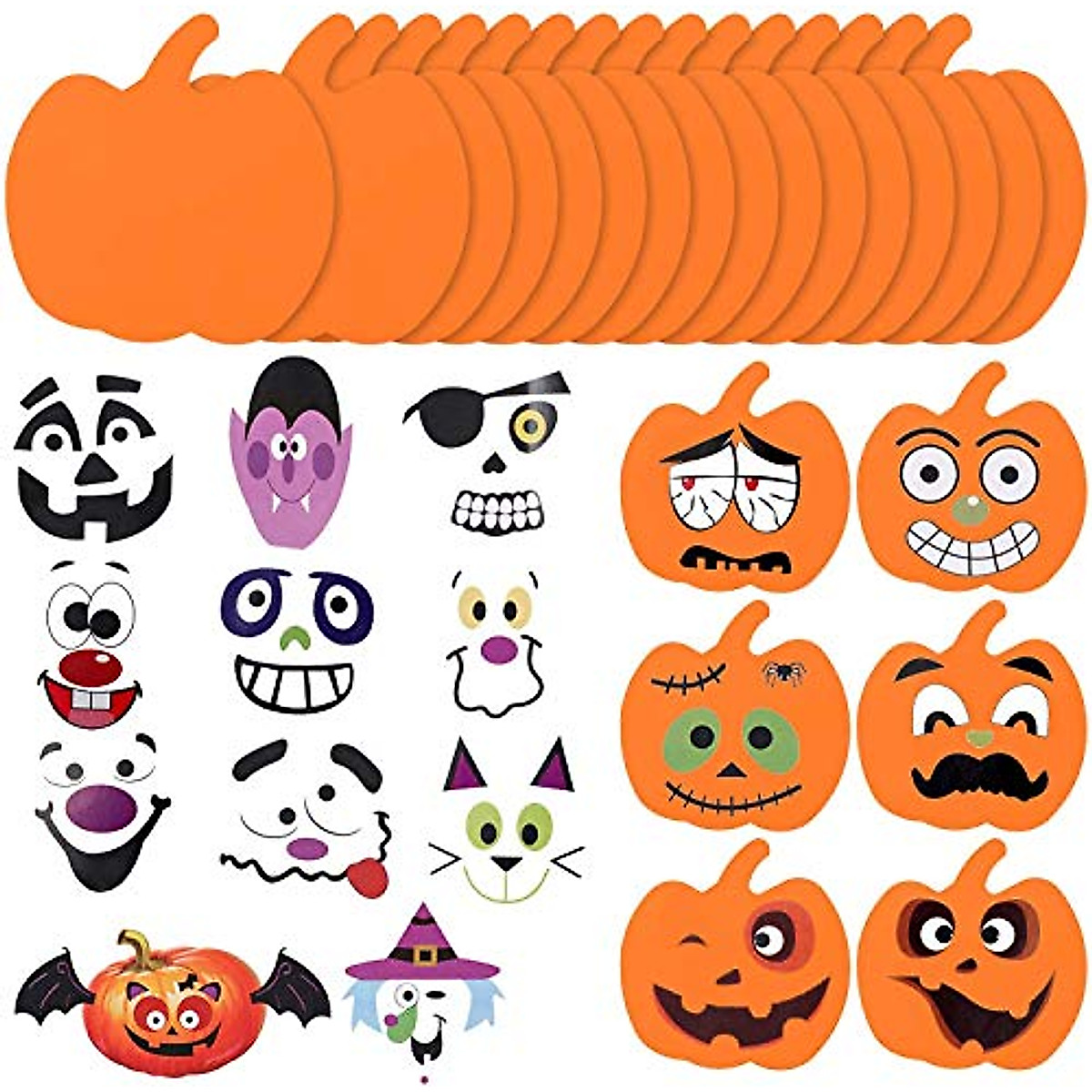 AOPOO 64 Pieces Halloween Pumpkins Shapes Foam Craft Kit and Craft Pumpkin Stickers for Halloween Thanksgiving Kids Party Decorations