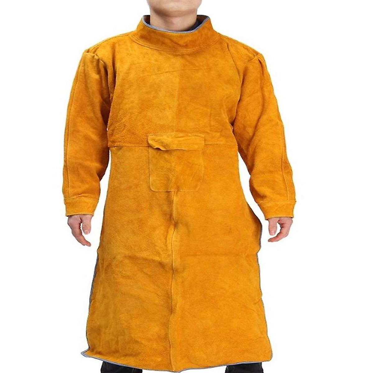 Jewboer Leather Welding Apron with Sleeve,Heavy Duty Welding Jacket,Heat Flame Resistant Weld Coat for Men Women,L