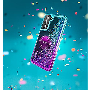 Silverback for Samsung Galaxy S23 Case, Moving Liquid Holographic Sparkle Glitter Case with Kickstand, Girls Women Bling Diamond Ring Slim Protective Case for Galaxy S23 5G - Purple