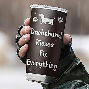 20oz Dachshund Tumbler, Dachshund Kisses Fix Everything, Gifts for Dachshunds Lovers, Coffee Thermos for Women, Stainless Steel Double Wall Vacuum Insulated Coffee Mug, Travel Cup with Lid