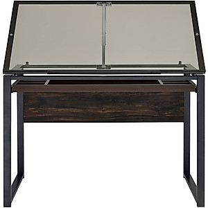 Coaster Furniture Pantano Glass Top Dark Gunmetal and Chestnut Drafting Desk 805571