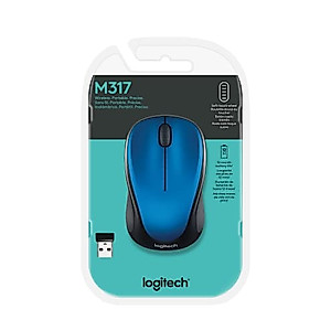 Logitech M317 Wireless Mouse, 2.4 GHz with USB Receiver, 1000 DPI Optical Tracking, 12 Month Battery, Compatible with PC, Mac, Laptop, Chromebook - Blue