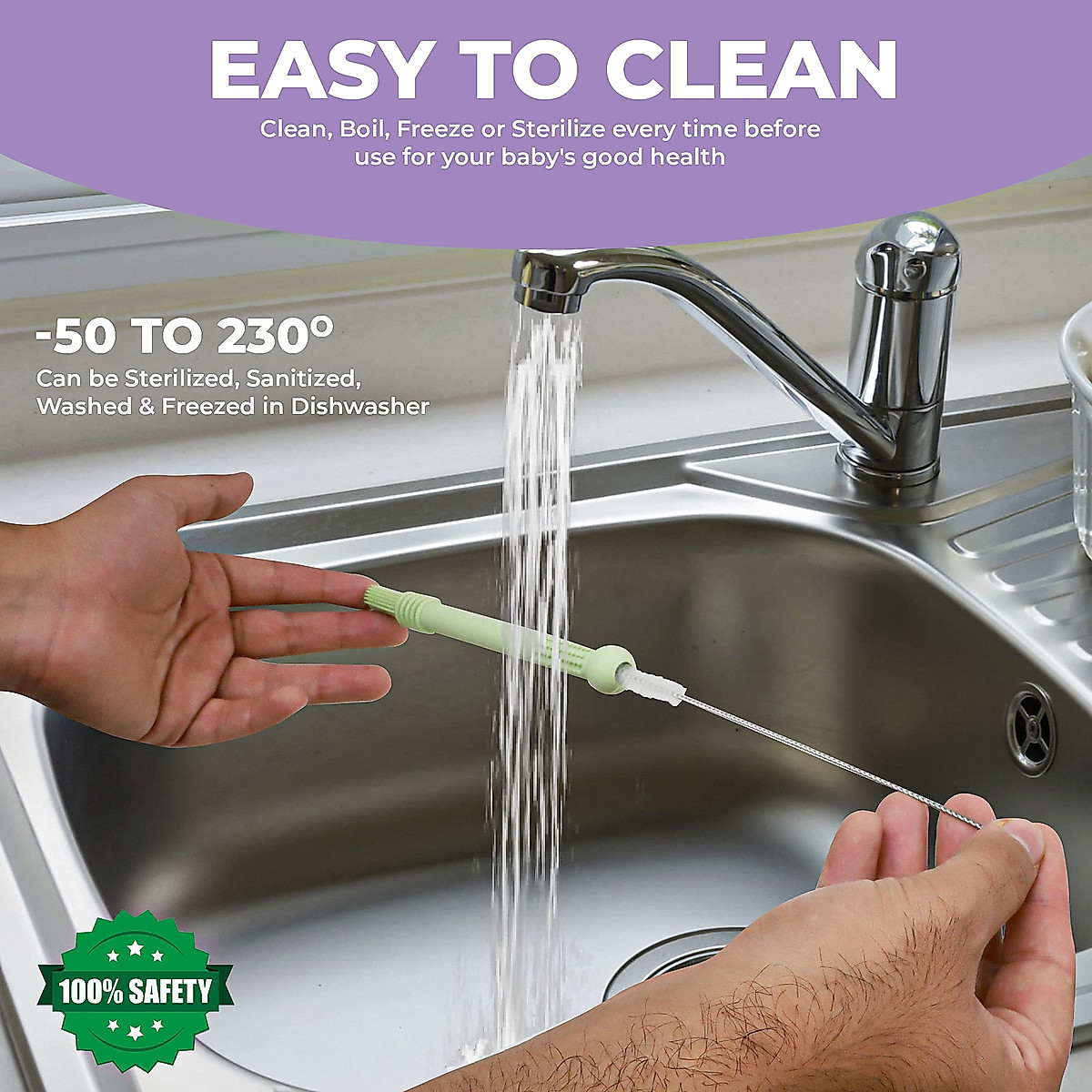 Samar Valley Teething Tubes - Pack of 4 Safe Silicone Baby Straws with Cleaning Brush and Different Surfaces/Colors for Healthy Molar Growth, Color Recognition, and Motor Control