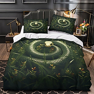 JALYKA Bedding Set 3D Print Snake Duvet Cover Set Animal Theme Comforter Cover with Pillow Shams with Zipper Microfiber 3Pcs Bedspread Cover for Kids Teens Adults Twin（173x218cm）