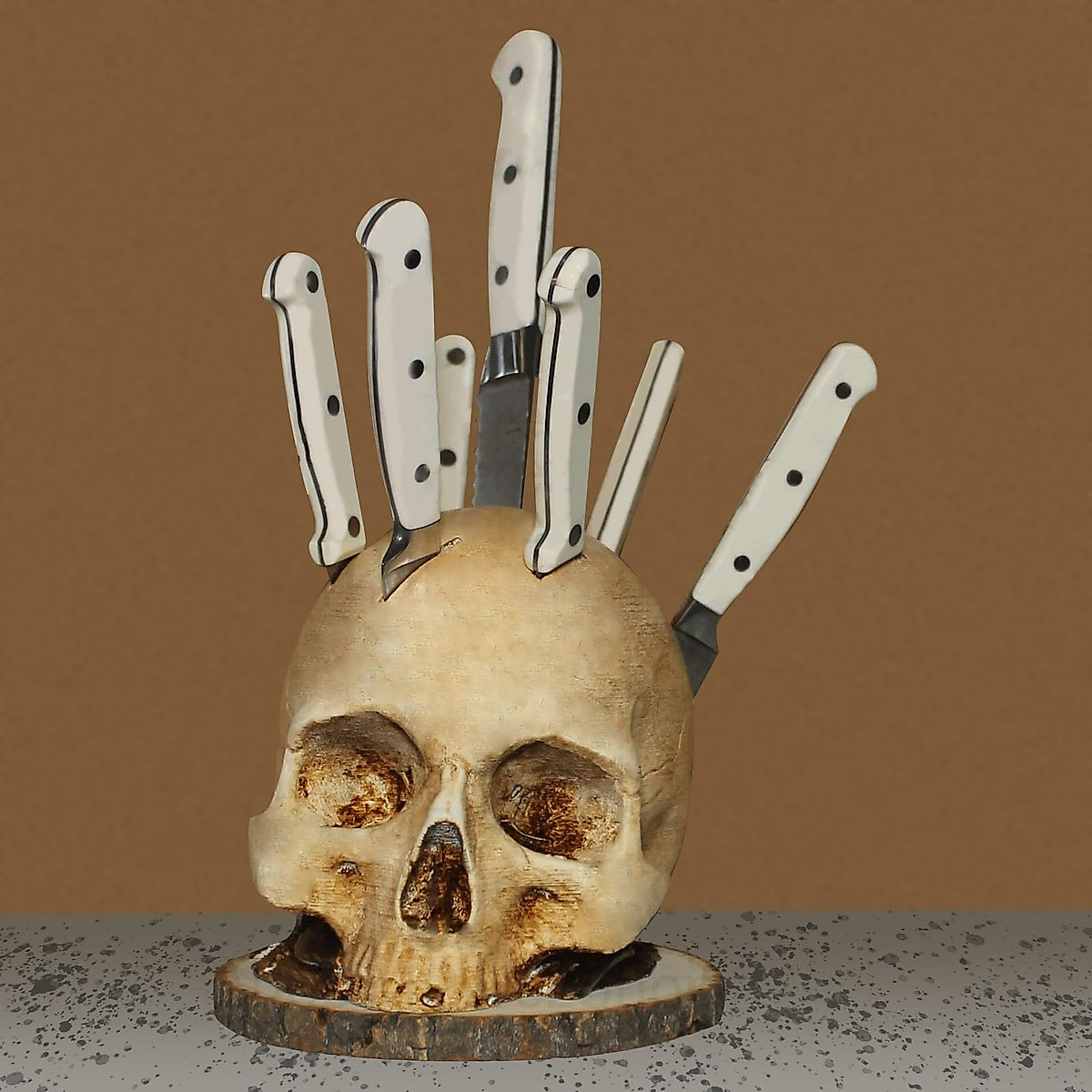 Skull Knife Holder For Kitchen Storage, Handmade Resin Skull Knife Stand, Creepy Creativity Head Shape Knife Holder, Scary Party Fruit Knife Stand Rack Decor, Halloween Ornaments, Gifts (A_5.9'')