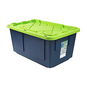 GREENMADE Extra Strong 27 Gallon Plastic Storage Bin, Multi Color, 4 Pack. Heavy Duty Built With Snap Fit Lid. Factory Direct (Navy & Green)