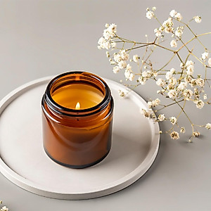 24 Pack 8 oz Amber Glass Jars with lids, Cosmetic Jars with Inner Liners and Black Lids, Lotion Jars, Candle Making Jars for Lotions, Scrubs and Cosmetic, Lables and Spatulas Include