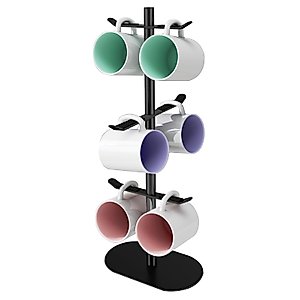XEENEW Mug Holder Tree, Coffee Cup Holder with 6 Hooks, Coffee Mug Rack, Metal Mug Tree for Counter, Mug Holder Stand Coffee Mug Hanger(Balck)