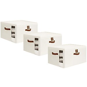 StorageWorks 68L Comforter Storage Bags with Handles, Clothing Storage Containers for Quilt, Sheet, Bedding, Large Closet Organizers with Dual Zipper, Underbed Organization and Storage, Beige, 3-Pack