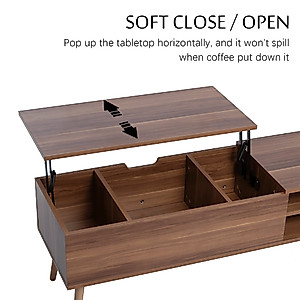 ARMCONE Lift Top Coffee Table with Storage, Mid Century Coffee Table for Living Room, Rustic Coffee Table Large Modern Wooden Table with Wood Legs, 41"x20"18", Walnut