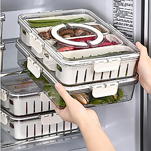 Refrigerator Organizer with Lids, Airtight Fruit Storage Containers for Fridge with Lids and Handle, BPA-Free Food Storage Container with 4 Removable Colander, Refrigerator Organizer Bins (2PCS)