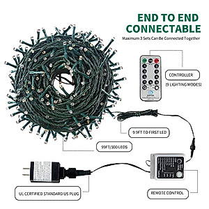 MZD8391 Color Changing Christmas String Lights Outdoor Indoor, 108FT 300 LED Warm White Multicolor Fairy Lights, END to END Connect, Waterproof Christmas Tree Lights Timer Remote