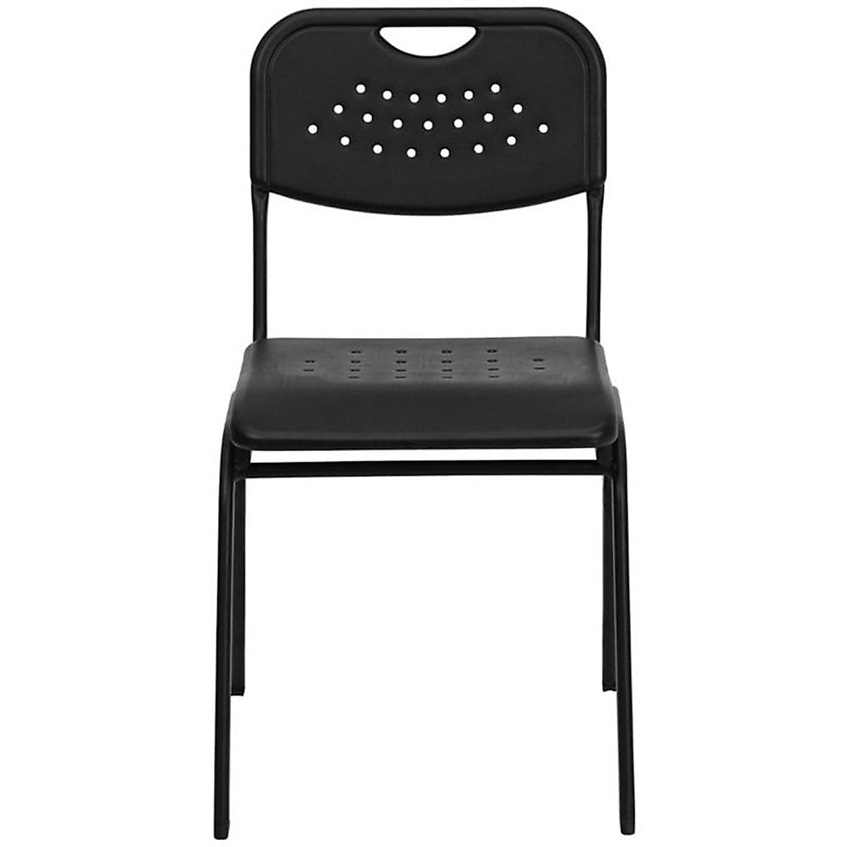 Flash Furniture HERCULES Series 880 lb. Capacity Black Plastic Stack Chair with Open Back and Black Frame