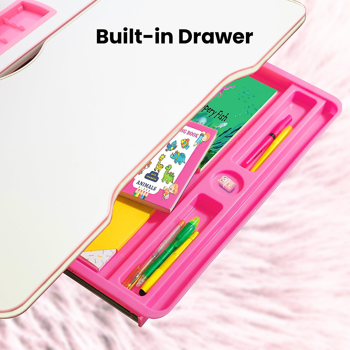 Gorilla Gadgets Kids Table and Chair Set for Ages 4-12, Height Adjustable Children's Study Station, Student School Table with Light, Pencil Case, and Bookstand (DSK-Kids)