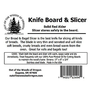 Out of the Woods of Oregon Solid Red Alder Knife Board and Bread Slicer Set for Slicing Home-made Bread