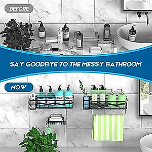 3Free 6 Pack Shower Caddy, Strong Adhesive Shower Organizer with Soap Holders No Drilling Shower Shelves, Rustproof SUS304 Stainless Steel Bathroom Shower Shelf for Inside Shower (Black)