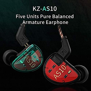 KZ AS10 Monitors Headphone Earbuds 5 Balanced Armature Driver, Noise Cancelling Headphones Wired IEMS Ear Phones with 2 Pin Detachable Cable for Musician Singer Church (Without Mic, AS10 Green)