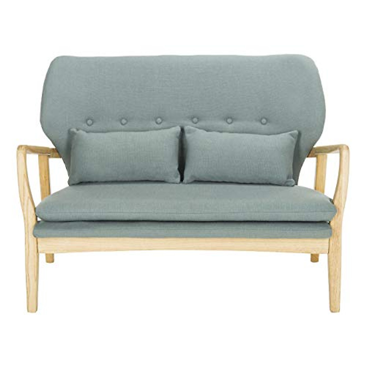 Safavieh Home Ellaria Modern Blue and Natural Settee Loveseat with Pillows