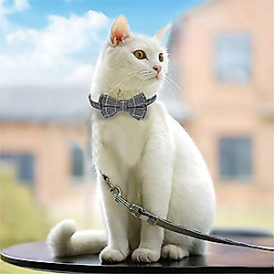SLSON 2 Pack Breakaway Cat Collar with Bell and Bow Tie Plaid Kitten Collar for Cats and Small Dogs Pets Adjustable from 8-11In, Black and Grey