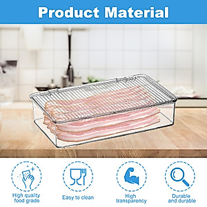Wensdr Bacon Container with Serving Tong for refrigerator Cheese Storage Container with Lid Large Capacity Plastic Lunch Meat Container