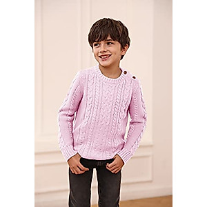 Toddler Crew Neck Sweater Little Kids Long Sleeve Knitted Pullover Sweater Tops with Button Clouser for Boys Girls Pink