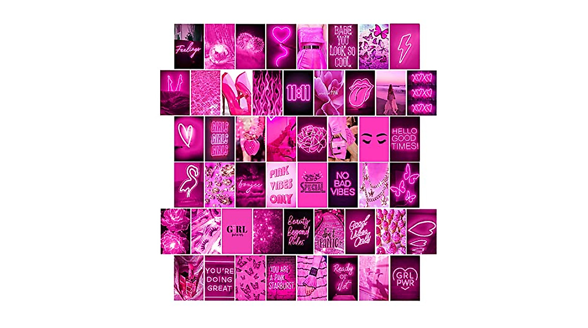 Vibrant Pink Neon Wall Collage Kit for Trendy Teen Room Decor