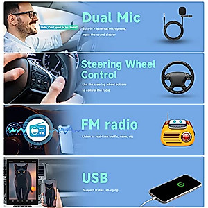 Single Din Car Stereo with Apple Carplay Android Auto, podofo 9.5'' Veritical Adjustable Touch Screen Car Radio with Mirror Link Bluetooth FM Radio Backup Camera/USB/TF Card Port/AUX-in