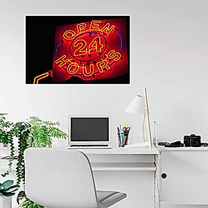 557591 Illuminated Open Hours Neon Sign Photo Picture DECOR WALL 16x12 PRINT POSTER