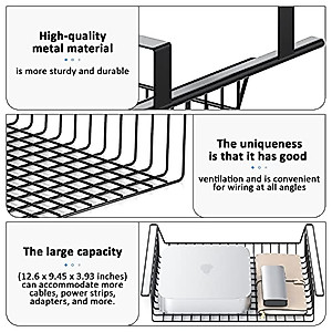 Under Desk Storage Shelf 1 Pack - Metal Under Desk Drawer Slide Out - No Drill/Drill Under Desk Cable Management Tray Basket - Large Under Table Organizer Rack for Home Office, 12.6 x 9.45 x 3.93in