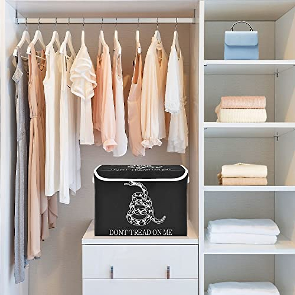 Krafig Novelty Gadsden Flag Rattlesnake Black Foldable Storage Box Large Cube Organizer Bins Containers Baskets with Lids Handles for Closet Organization, Shelves, Clothes, Toys