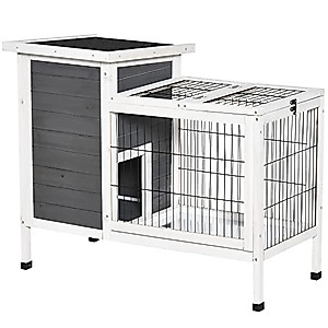 PawHut 36" Rabbit Hutch Bunny Cage Small Animal House with Weatherproof Roof Romevable Tray and Enclosed Run, Indoor/Outdoor