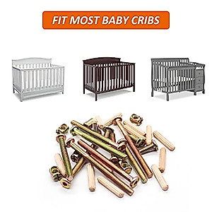 Crib Screws Hardware Replacement Kit - 16 Set Baby Bed Frame Bolts,Barrel Nuts&Wooden Dowel Pins Set - M6x16/40/60/80 mm Hex Drive Socket Cap Screws Nuts for Beds Headboards Chairs Furniture