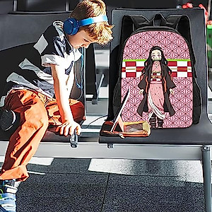 SUEDA Nezuko Backpack 17.3" Anime Multifunction Bookbag with Side Pockets Durable Laptop Bag for Teen Boys Girls