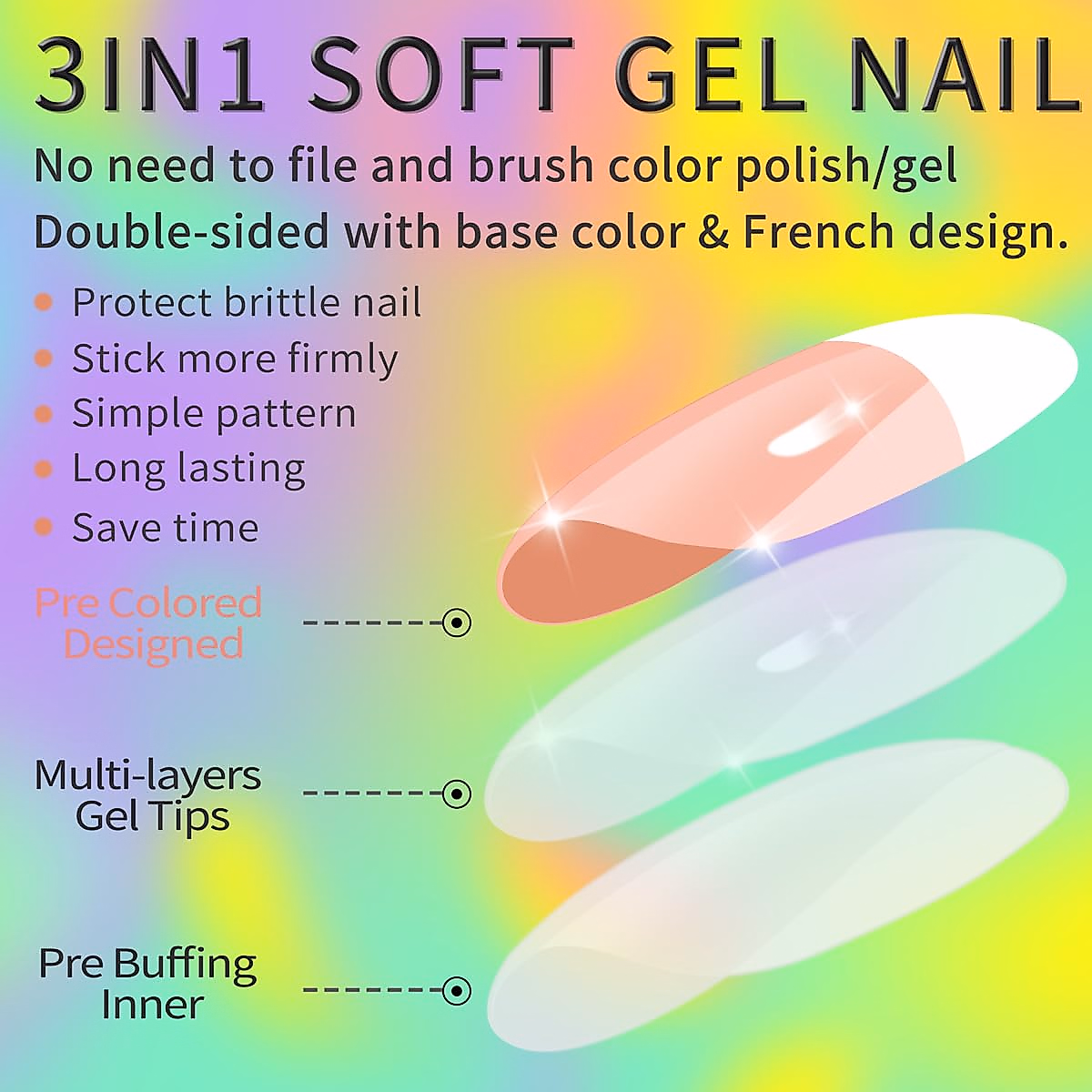 Monja Gel Press On Nails 144pcs French Tips Short Square Nail Tips Soft Gel Fake Nails 10 Sizes Strong Adhesion Nails Faster to Extension Brown White Colors