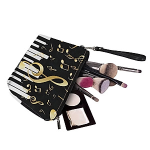HUGS IDEA Music Notes Piano Keyboard Makeup Bag Cosmetic Case Organizer Holder for Women Girls Purse Lightweight Zipper Closure Clutch Portable
