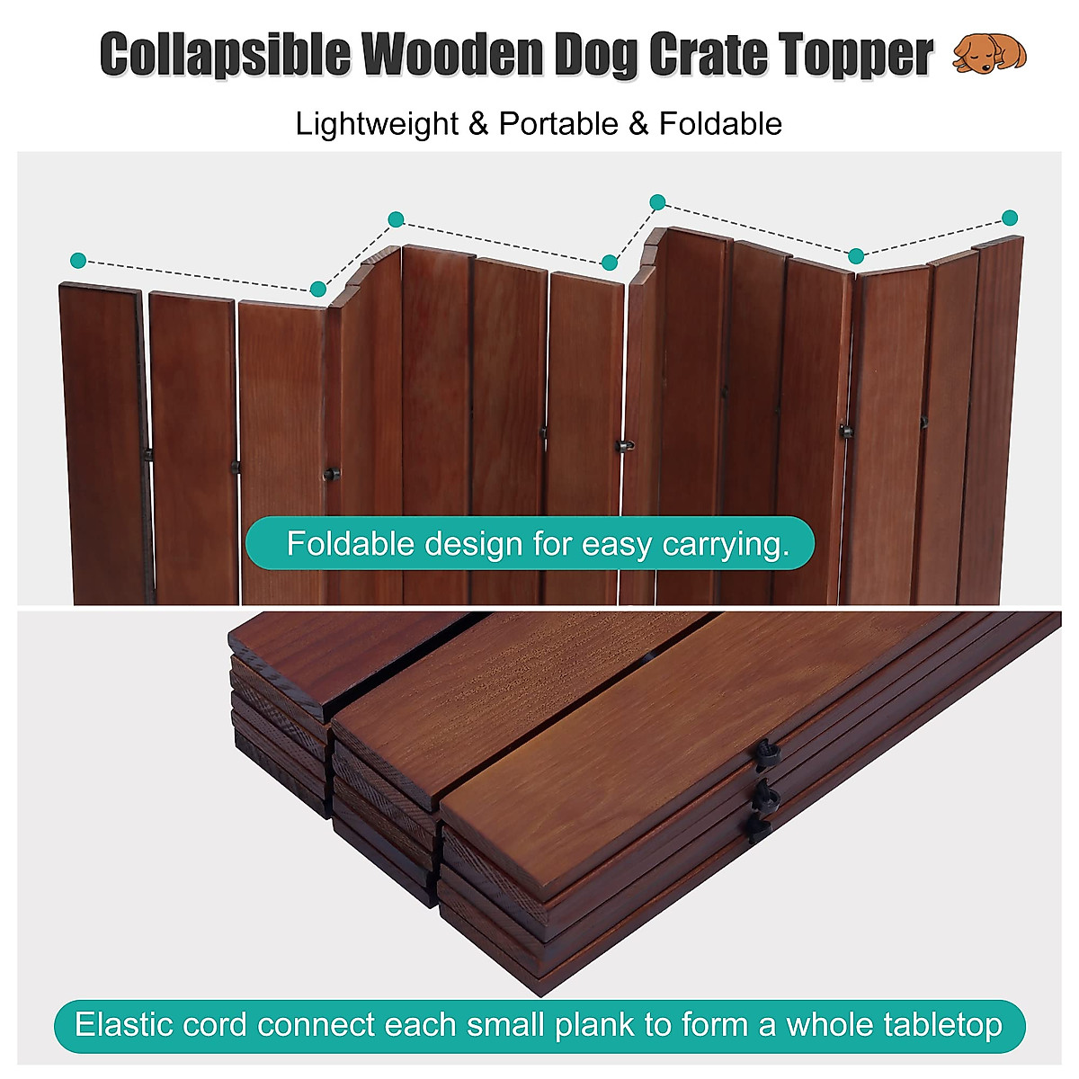 Deblue 42 inch Dog Crate Topper, Crate Topper for Wire Dog Cages, Wooden Dog Kennel Table Top for Large Dog, Foldable, Portable-(42 in Only Topper)