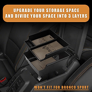 TripleAliners Center Console Organizer Compatible with 2021-2024 Ford Bronco(No for Sport) Accessories 6th Gen Bronco 2/4-Door Center Console Storage Box ABS Material with Leather Trim(V2_Retro Grey)
