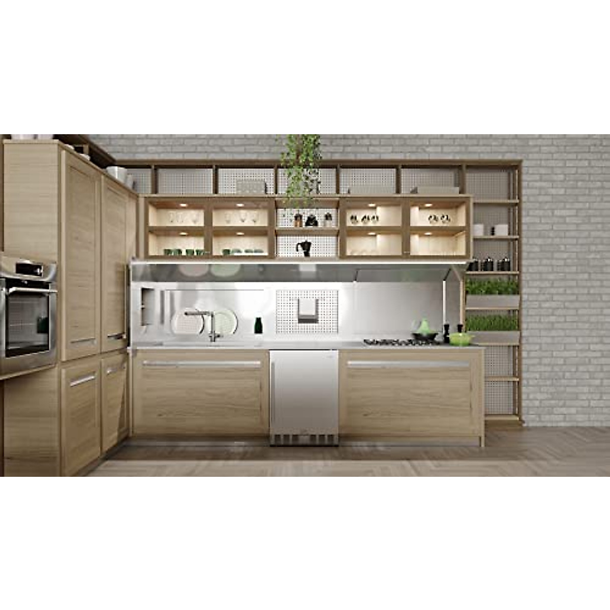 KoolMore 23.4” Built-In Mini Fridge for Food and Beverages with Glass Shelves, Stainless Steel Door, Adjustable Temperature, LED Light, for Home, Office, Garage, or Dorm [5 Cu. Ft.] (KM-BIR5C-SS)