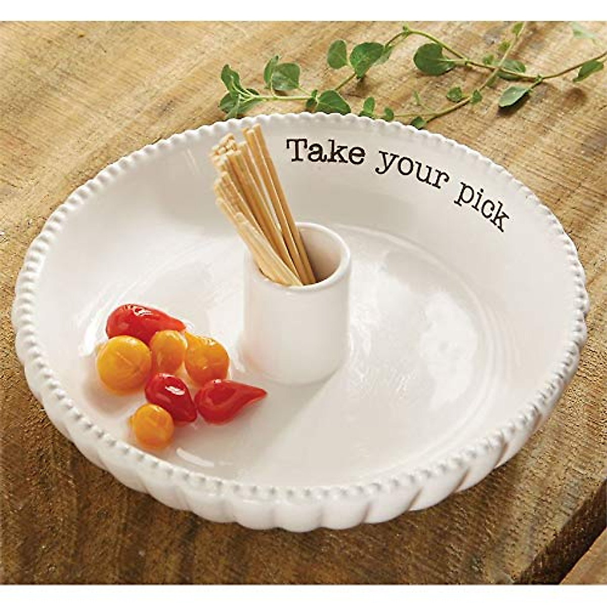 Mud Pie Take Your Pick, Toothpick Dish, 1.25" x 6" dia, White