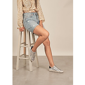 Mi.iM Brady Rubber Sole Lace-up Rhinestone Glitter Leather Suede Star Sneakers (8.5, Silver)