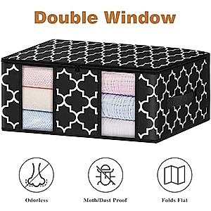 HomeHacks Storage Clothing Storage Bags, Storage Box Clothes Organizer with Clear Windows, Sturdy Handles Clothing Storage for Cloth, Toy, Bedding Storage, 2-Pack,Clover Black