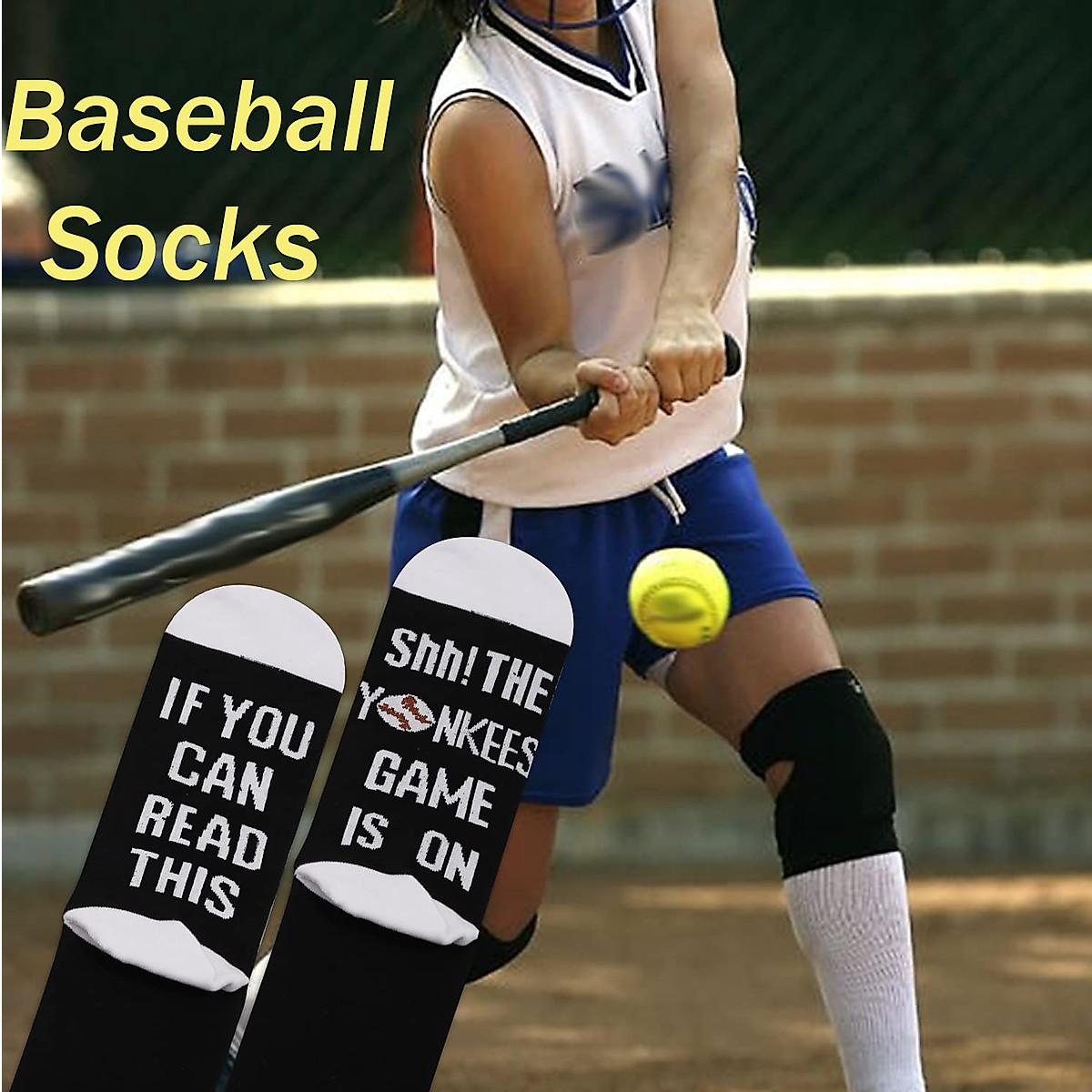TSOTMO 2 Pairs Baseball Socks Baseball Socks If You Can Read This The Game Is On Socks Gift For Bsaeball Team (Yank)