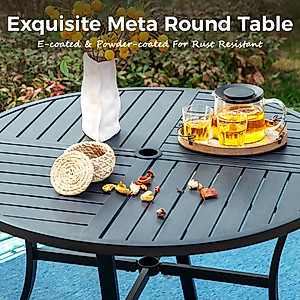 MIXPATIO 5 Pieces Patio Dining Set, 4 Person 42" Round Black Table and Textilene Chairs, with 1.57" Umbrella Hole, Outdoor Patio Table and Chairs, for Garden Lawn Porch Backyard Poolside