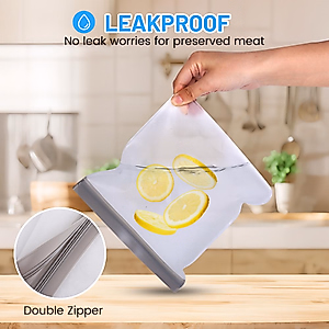 CIVJET 6 Pack Reusable Gallon Freezer Bags, Dishwasher Safe, BPA Free, Silicone, Zipper Closure, Red, Green, Food Storage