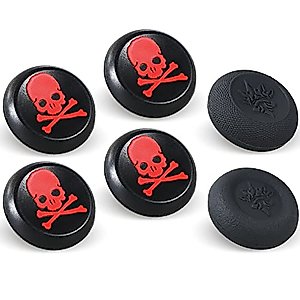 9CDeer Performance Joystick Analog Stick Thumb Grips Set of 6 Compatible with PS5, PS4, Xbox Series X/S Xbox One, Switch Pro Controller Skull Black & Red