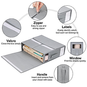 HSFTEC Foldable Bedding Organizer, Fabric Storage Bins for Bed Sheets, Duvet Covers and Pillowcases, Closet Organizer, Storage Container Boxes for Blankets, Clothes (2 pack(Queen or King), Grey)