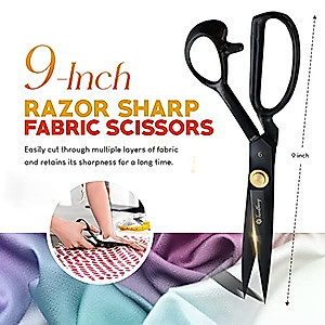 Fabric Scissors Professional (9-inch), Premium Scissors for Fabric Cutting with Bonus Measuring Tape - Made of High Density Carbon Steel Shears, Sewing Scissors for Fabric, Leather, Thin Metal, etc.