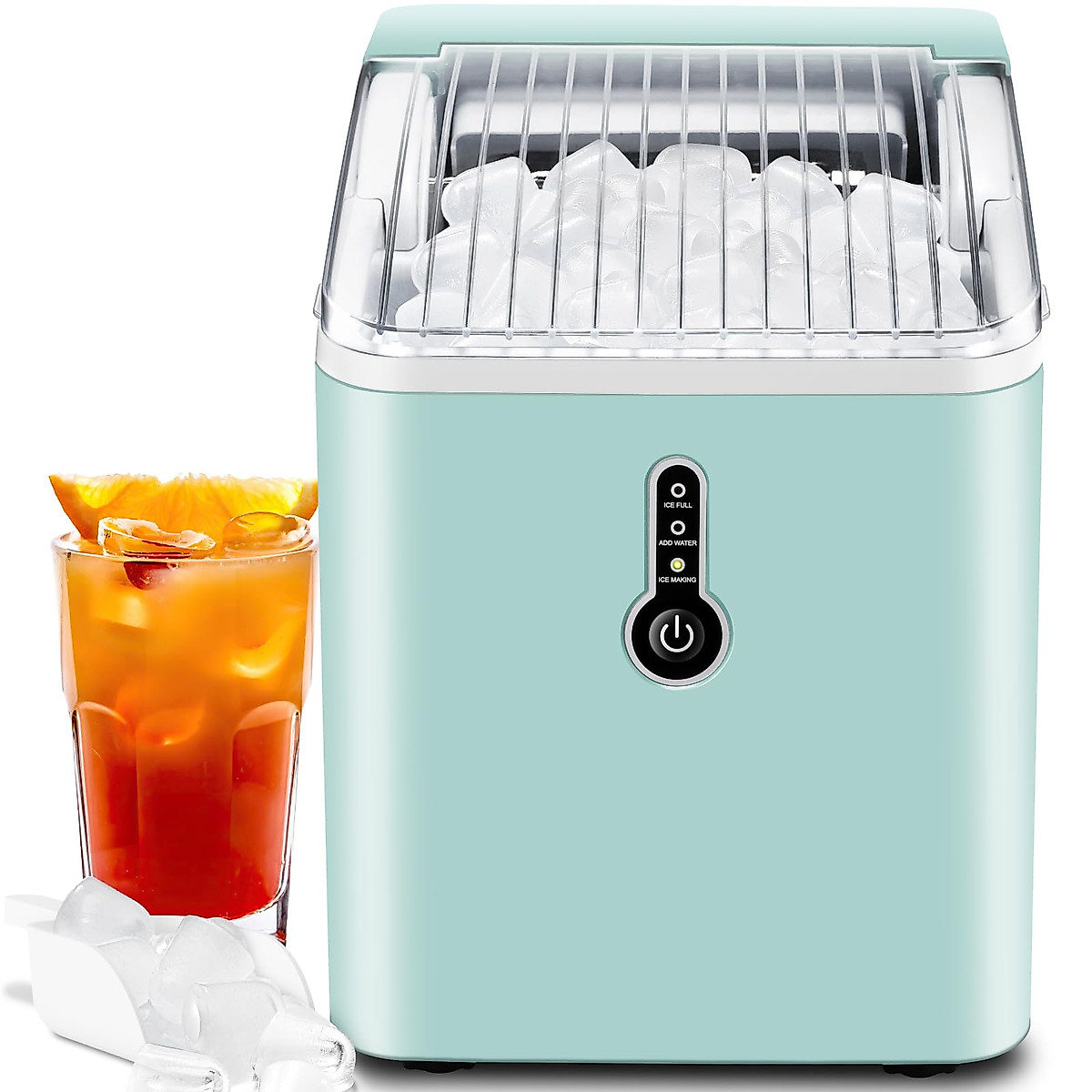 ZAFRO Ice Makers Countertop with Self-Cleaning, 26.5Lbs/24Hrs, 9 Cubes Ice Ready in 6~9Mins, Portable Ice Maker with Ice Scoop/Basket for Home/Kitchen/Office/Bar, Green